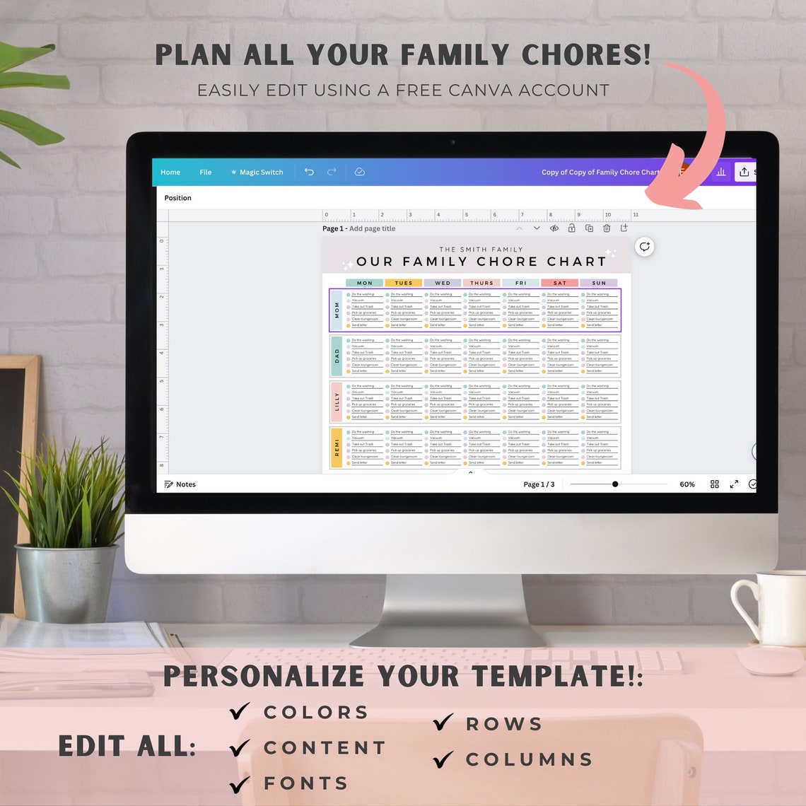 Family Chore Chart Checklist, Editable Cleaning Planner, Cleaning ...