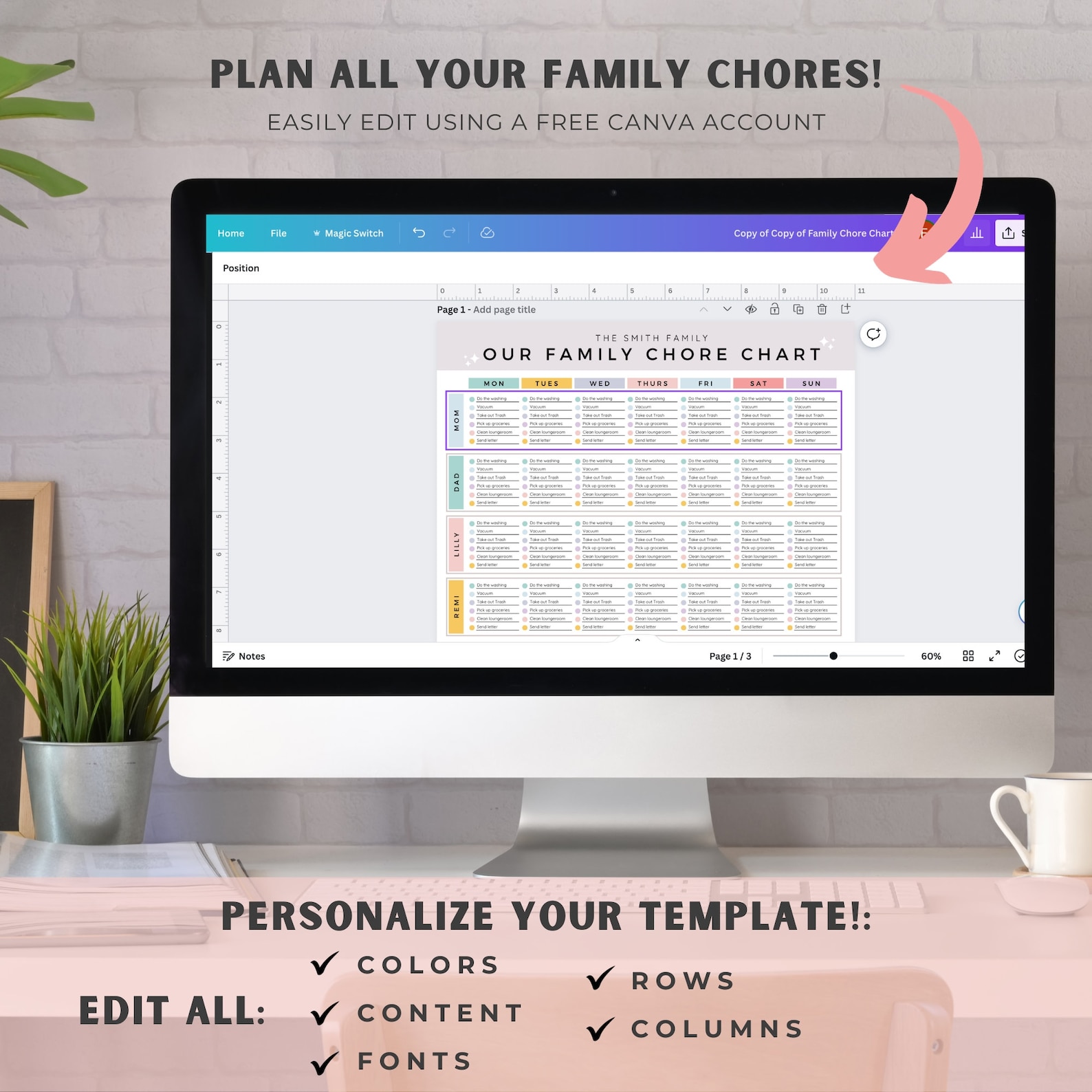 Family Chore Chart Checklist, Editable Cleaning Planner, Cleaning ...