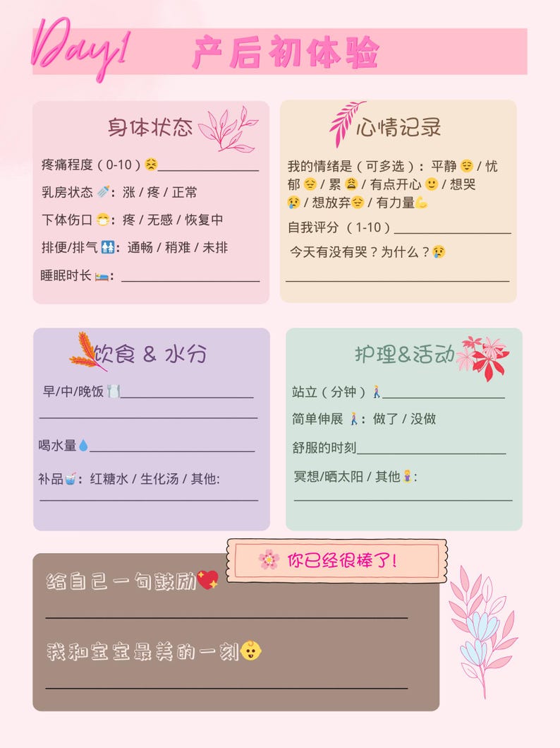 Editable Postpartum Tracker | 中英文可编辑产后打卡表 | Bilingual Canva Template ...