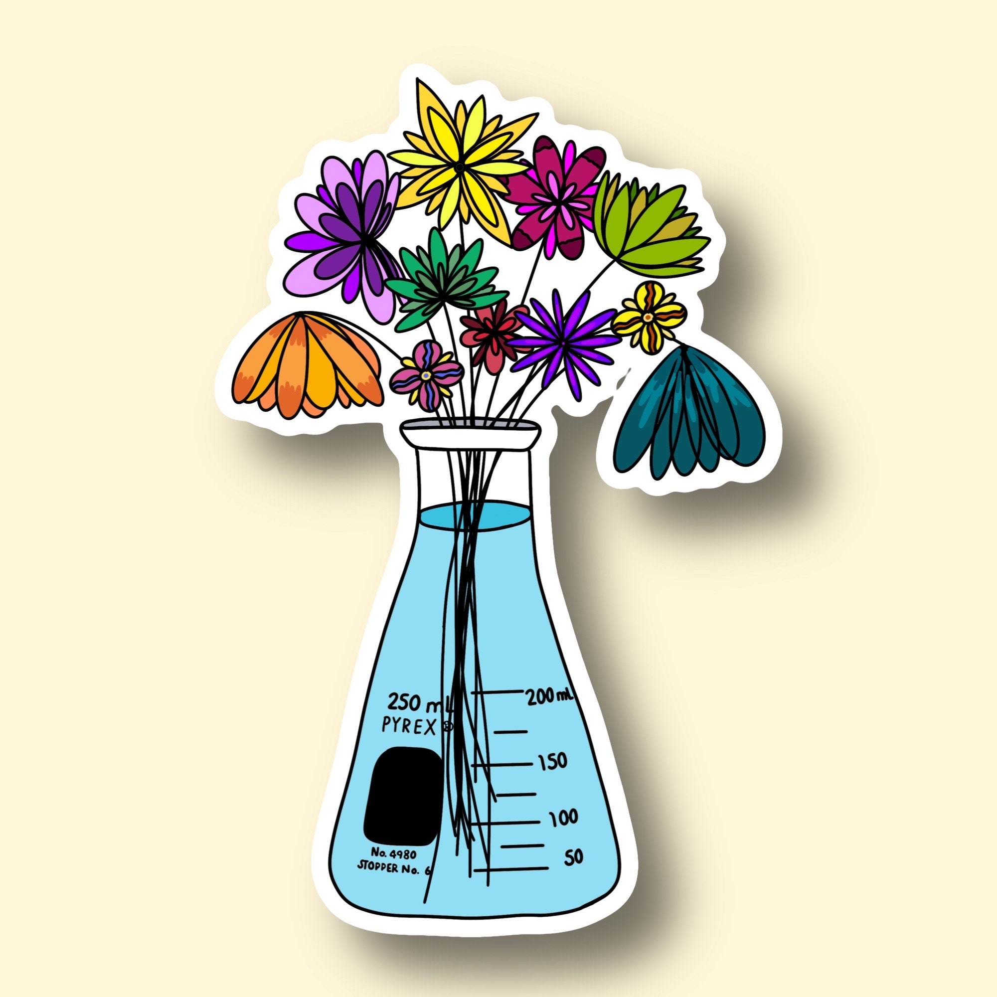 Flower Bouquet in Erlenmeyer Flask Sticker Science Lab Glassware Stem ...