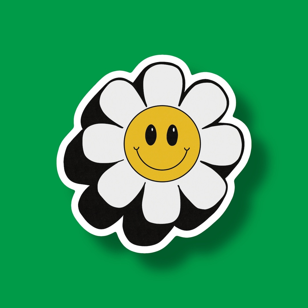 Smiley Face Daisy Flower Sticker | Holographic Sparkly Vinyl Laptop ...