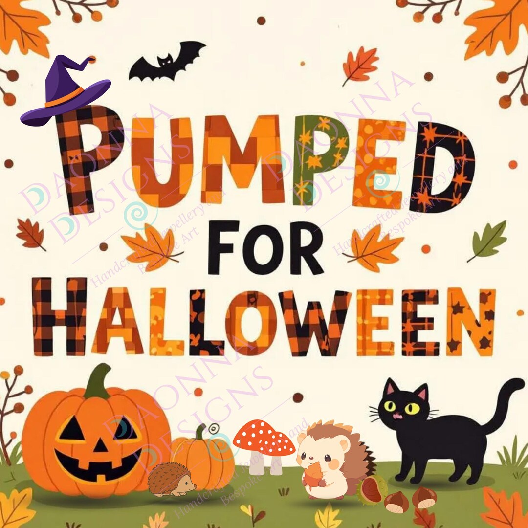 Pumped for Halloween PNG – Cute Black Cat & Pumpkin Clipart – Fall ...