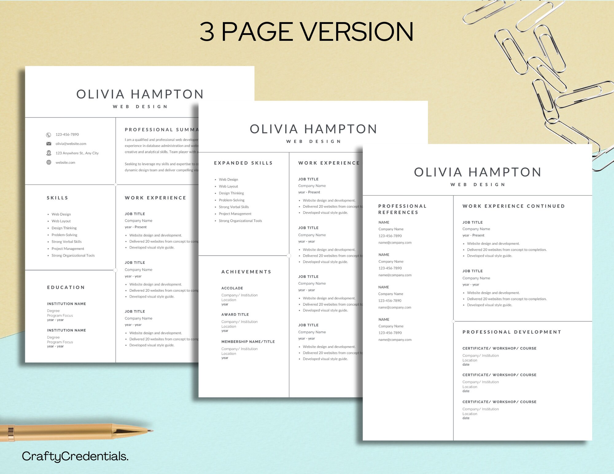 Resume Template, Clean Modern Executive Resume Template, Professional ...