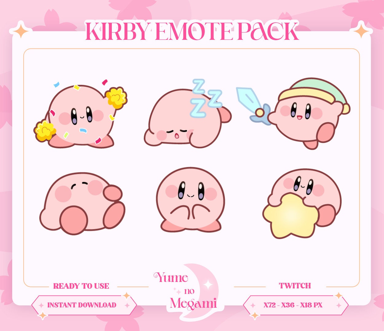Kirby Emote Pack / Discord & Twitch / Cute, Kawaii, Pink, Shiny, Sub ...