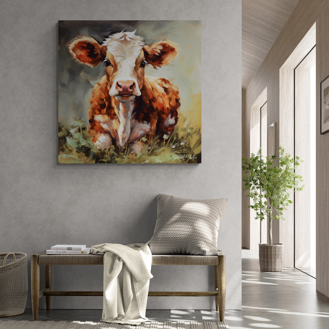 Hand Painted Cow Print on Premium Canvas Farmhouse Wall Art Gift for ...