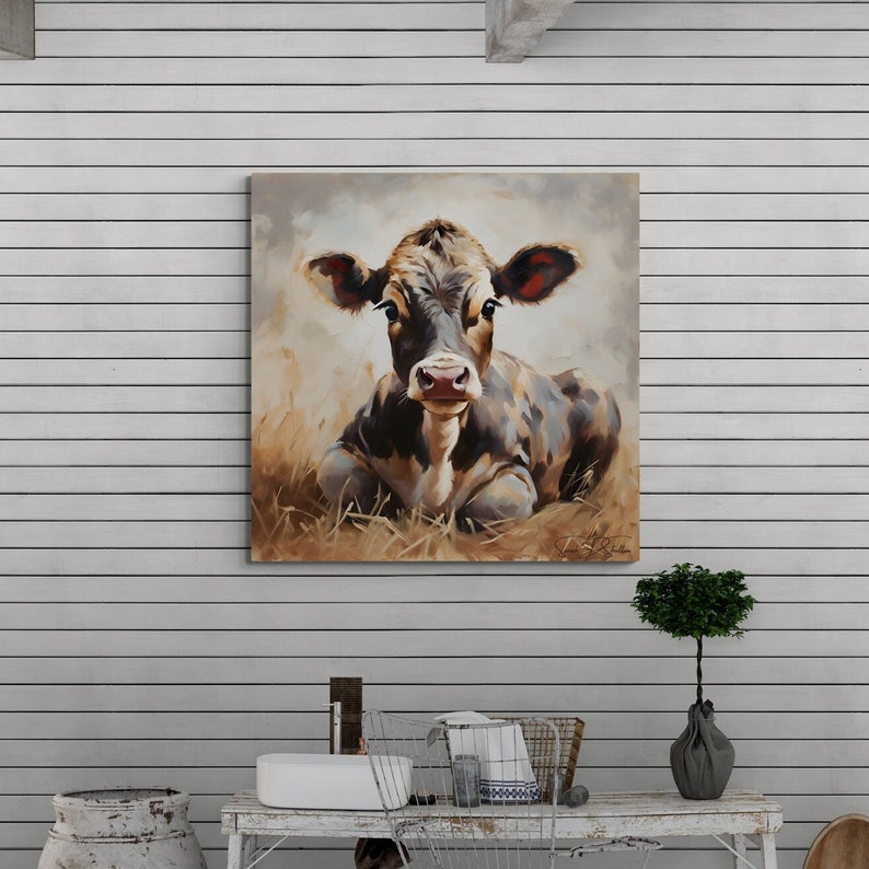 Hand Painted Cow Print on Canvas Farmhouse Home Wall Decor Gift for ...