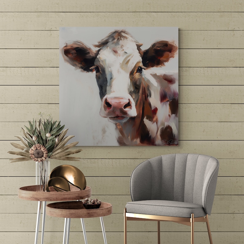 Hand Painted Cow Print Painted Cow Canvas Wall Art Farmhouse Ranch ...