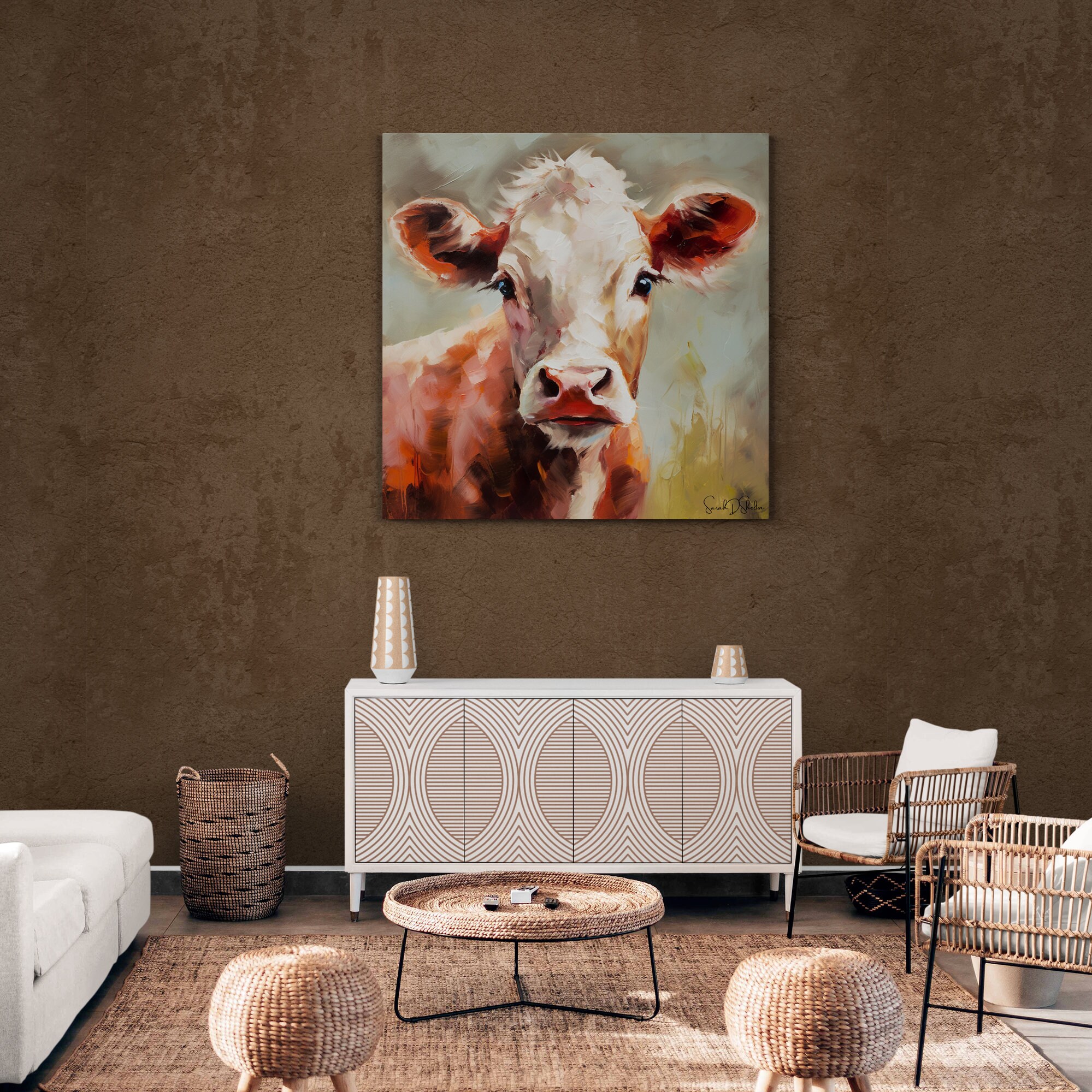 Cow Canvas Painting Print, Painted Cow Canvas Wall Art ,farmhouse Ranch ...