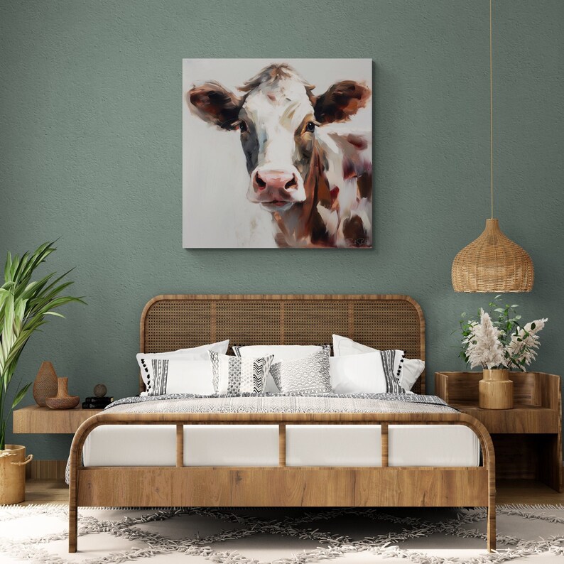 Hand Painted Cow Print Painted Cow Canvas Wall Art Farmhouse Ranch ...