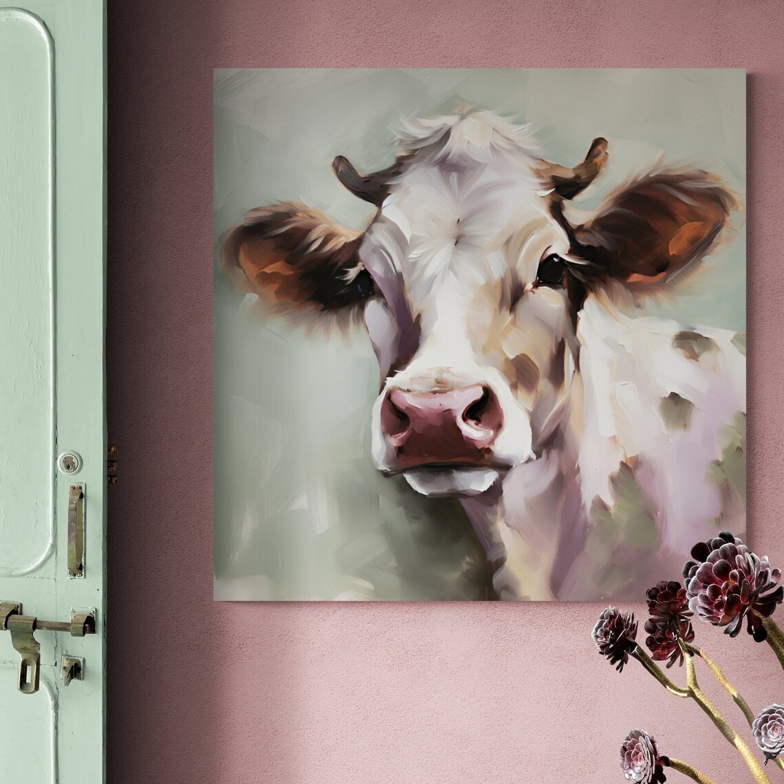 Hand Painted Cow Print on Premium Canvas Farmhouse Wall Hanging Decor ...