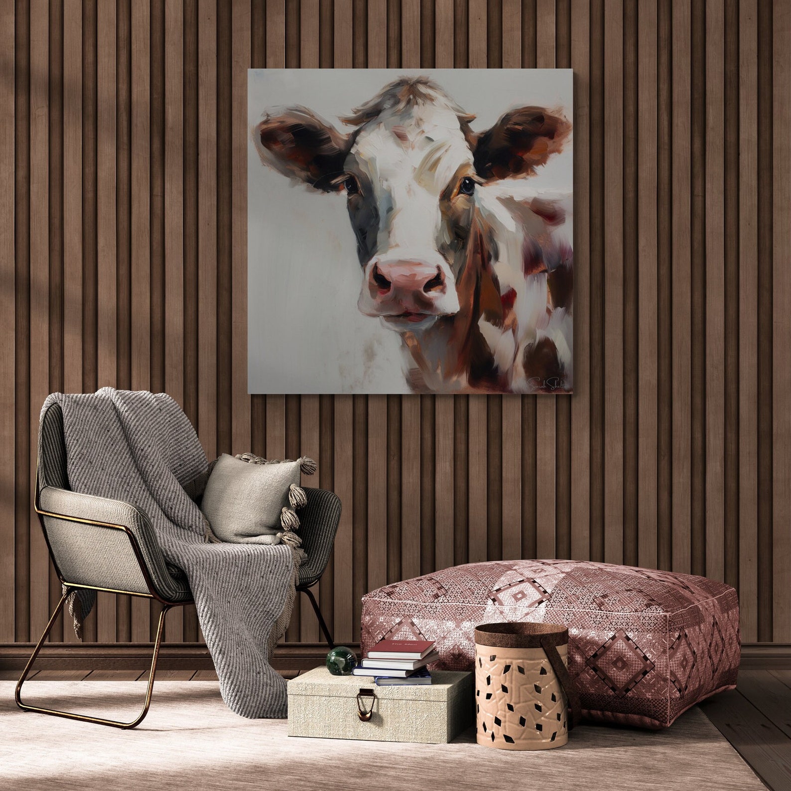 Hand Painted Cow Print Painted Cow Canvas Wall Art Farmhouse Ranch ...