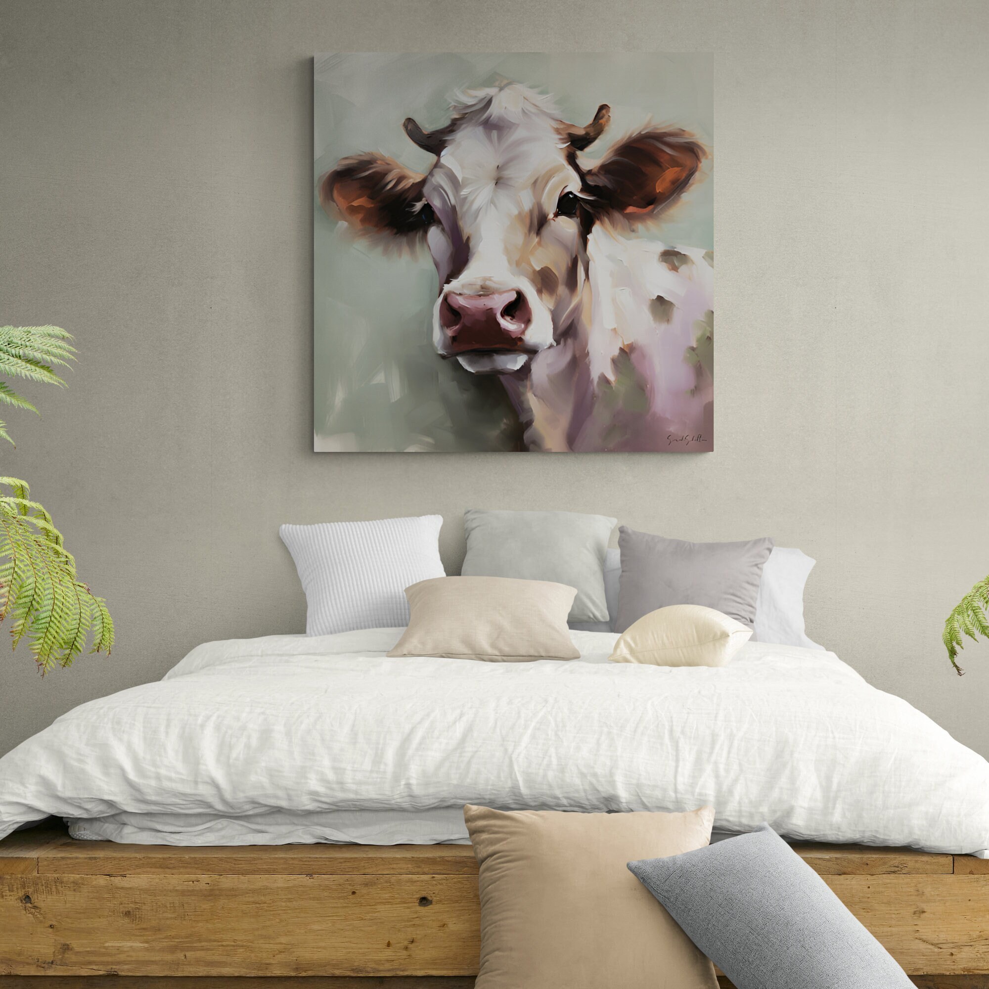 Hand Painted Cow Print on Premium Canvas Farmhouse Wall Hanging Decor ...