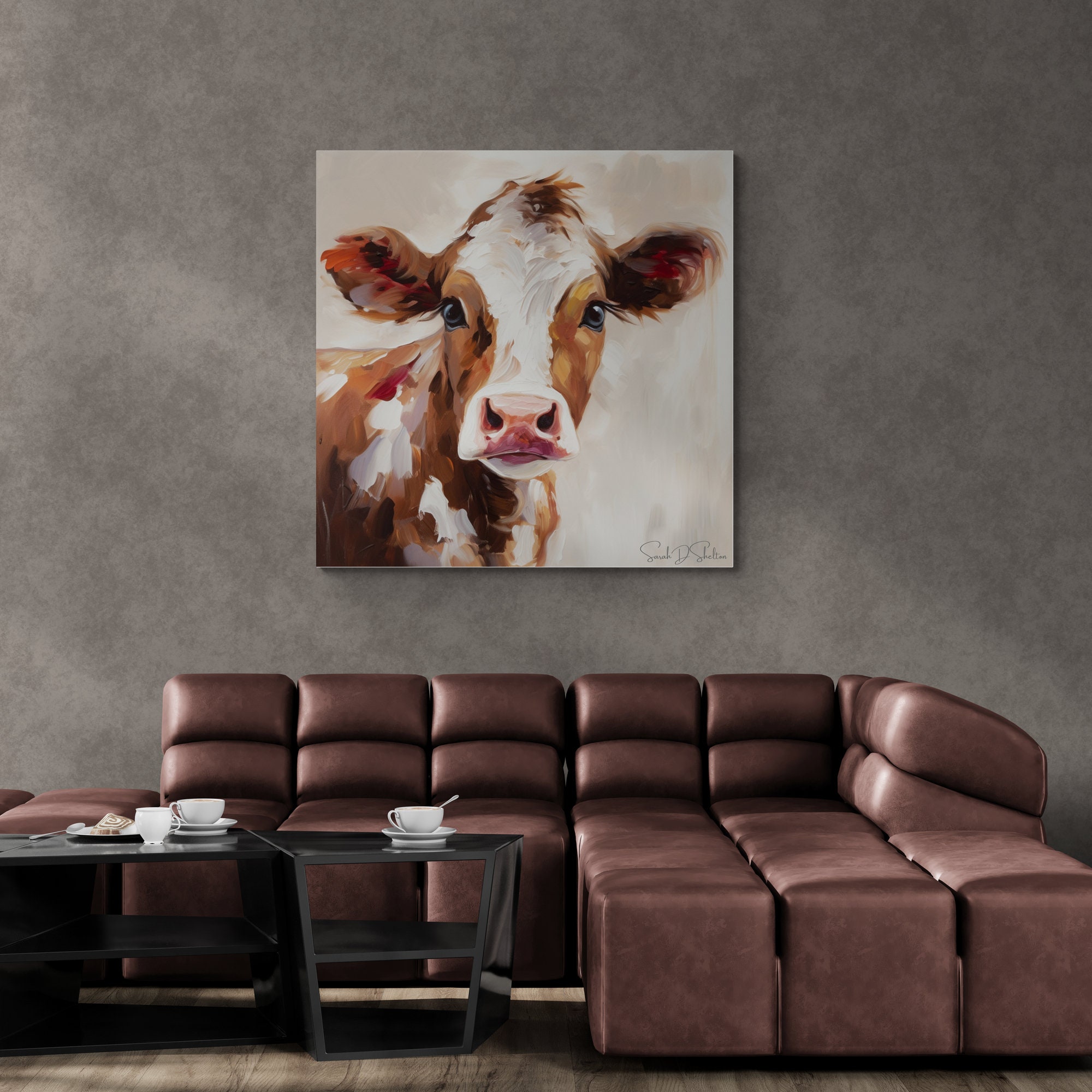Hand Painted Cow Print Painted Cow Canvas Wall Art Farmhouse - Etsy