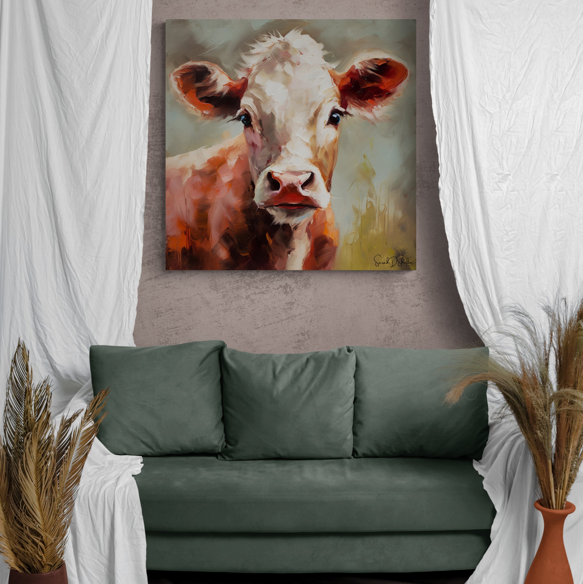 Cow Canvas Painting Print, Painted Cow Canvas Wall Art ,farmhouse Ranch ...