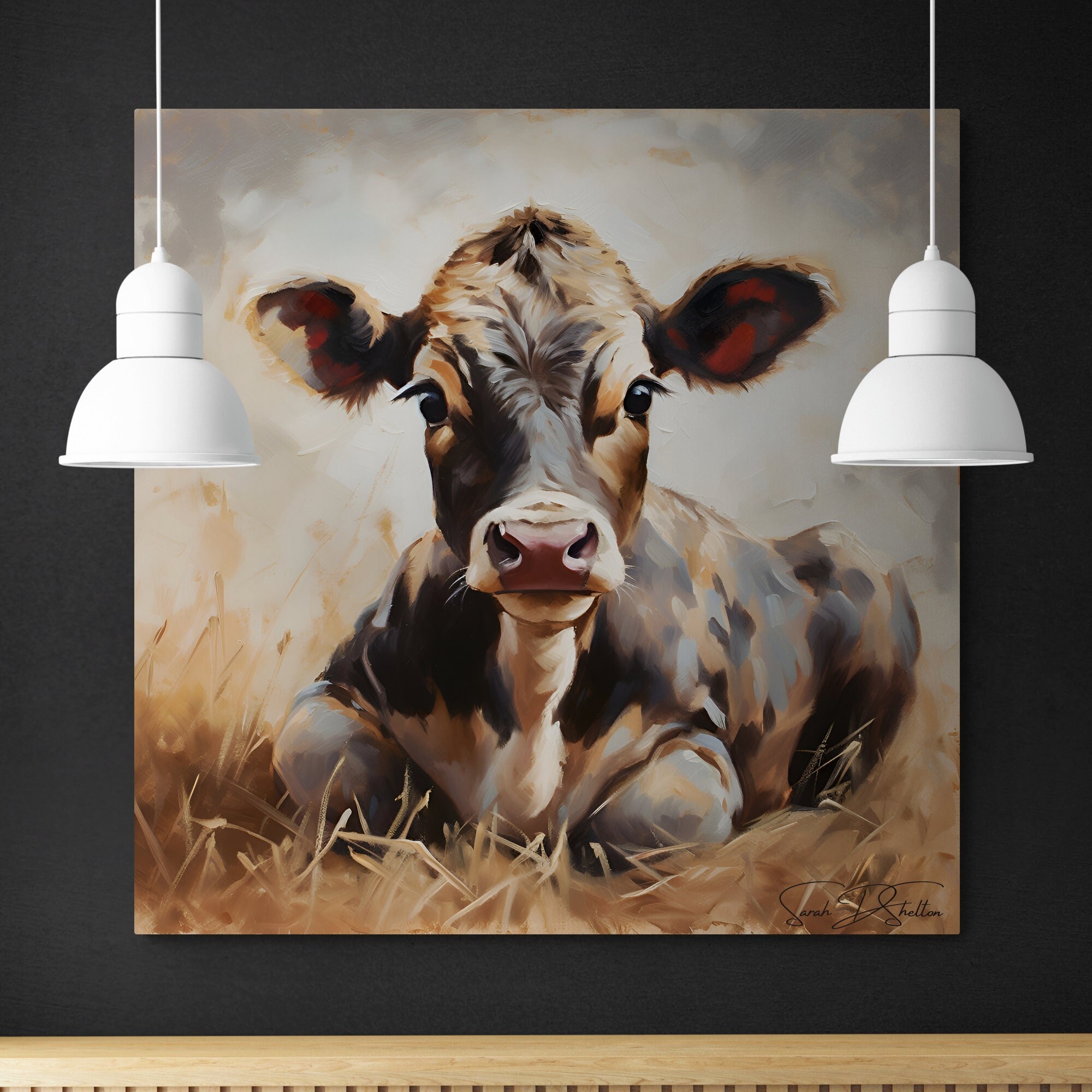 Hand Painted Cow Print on Canvas Farmhouse Home Wall Decor Gift for ...