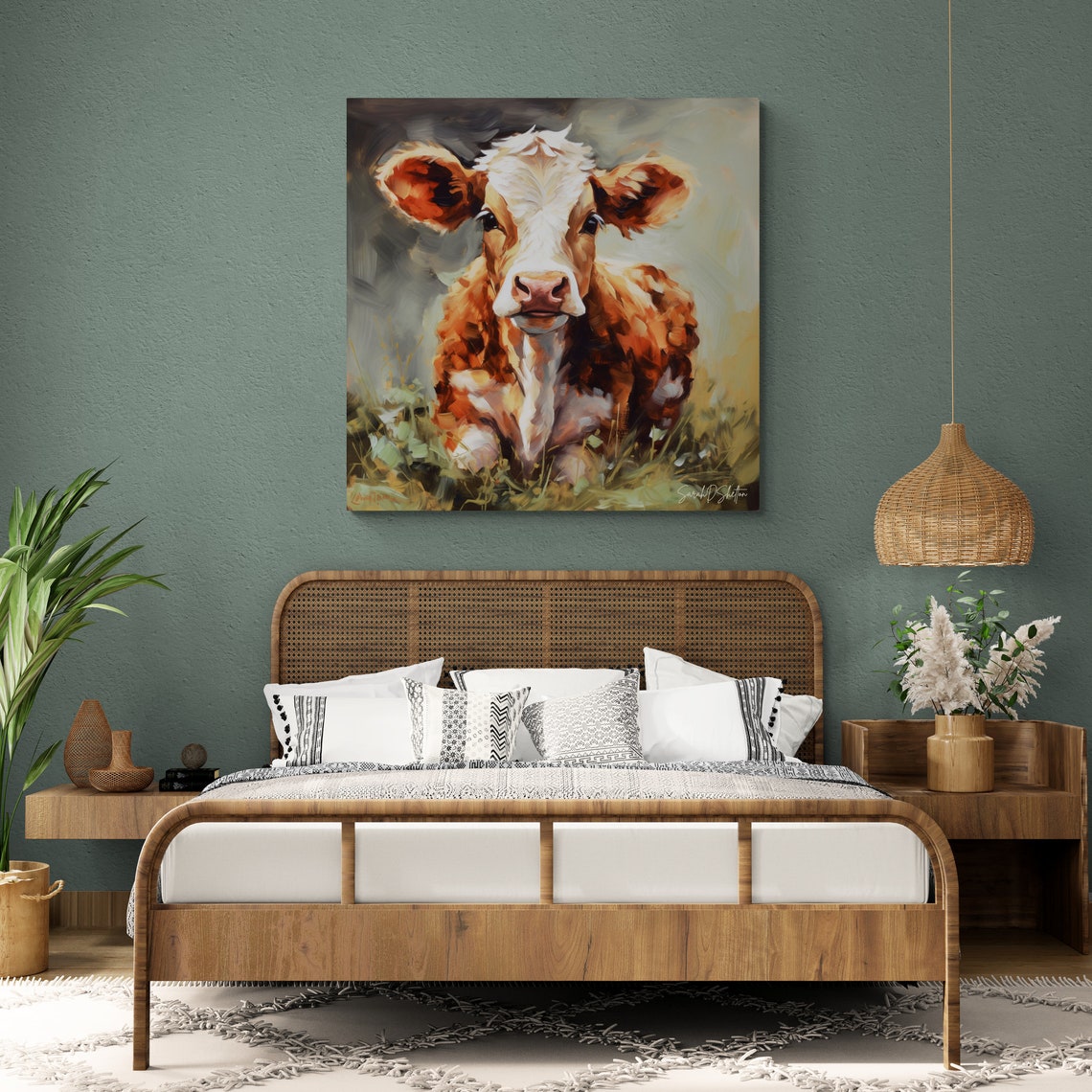 Hand Painted Cow Print on Premium Canvas Farmhouse Wall Art Gift for ...