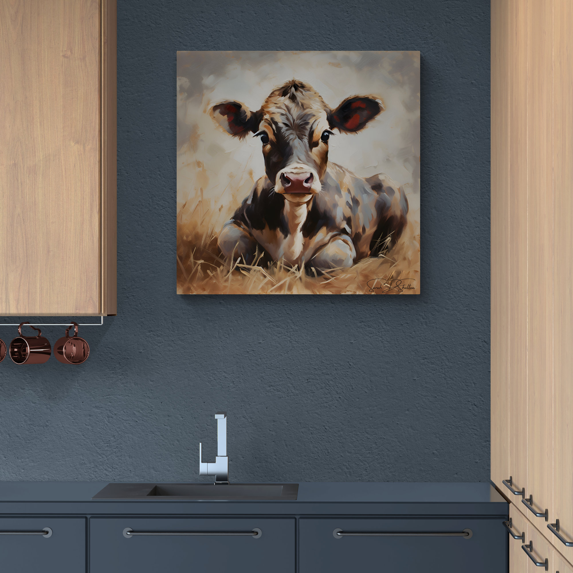 Hand Painted Cow Print on Canvas Farmhouse Home Wall Decor Gift for ...