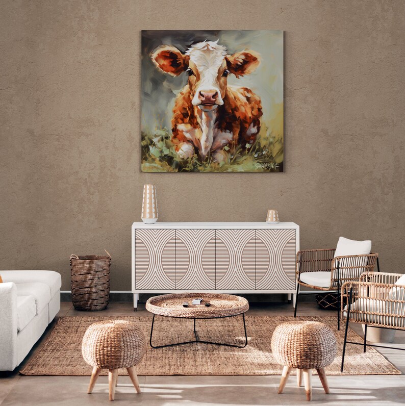 Hand Painted Cow Print on Premium Canvas Farmhouse Wall Art Gift for ...