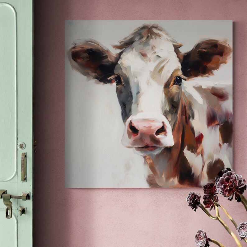 Hand Painted Cow Print Painted Cow Canvas Wall Art Farmhouse Ranch ...
