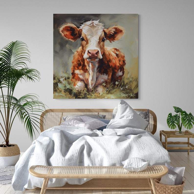 Hand Painted Cow Print on Premium Canvas Farmhouse Wall Art Gift for ...
