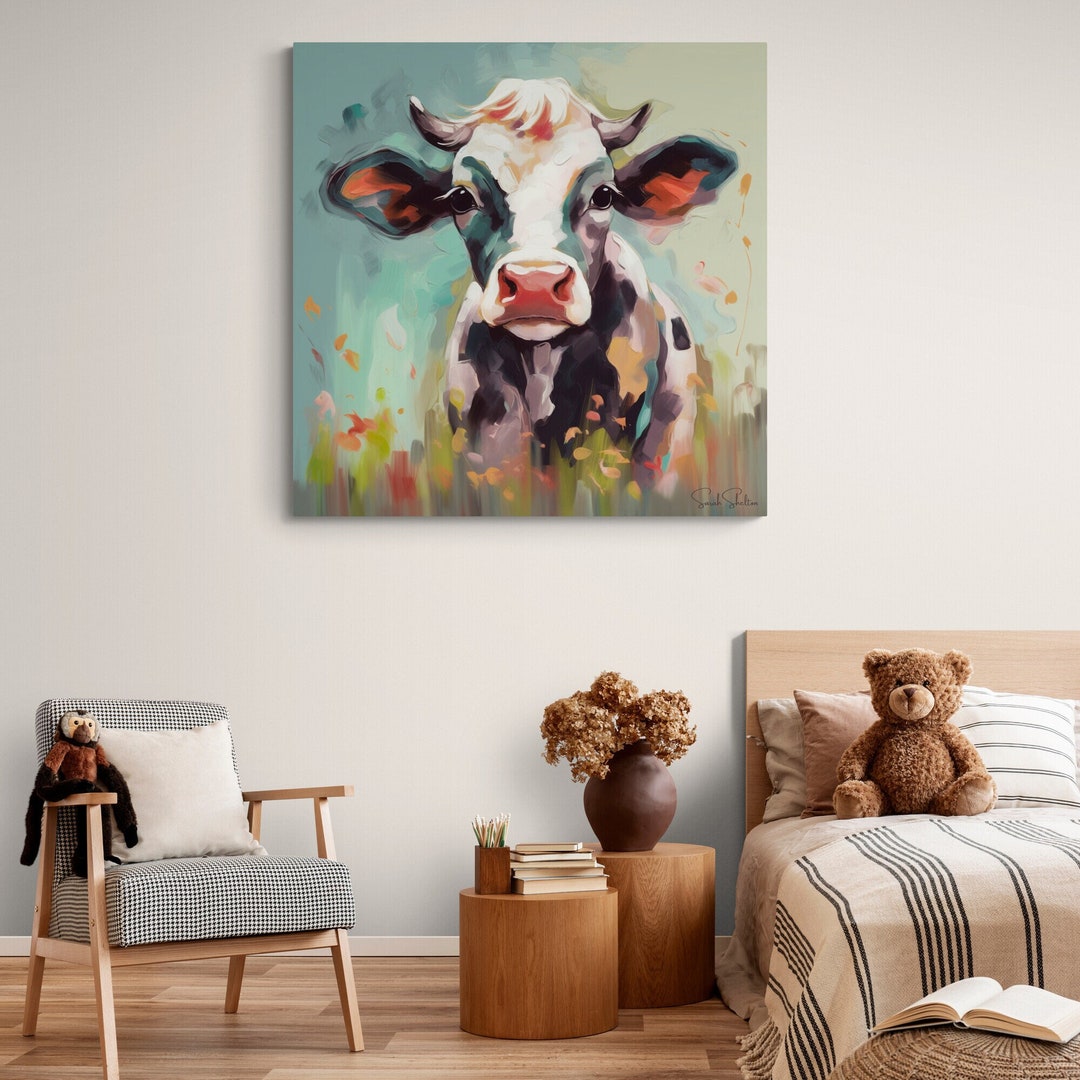 Baby Cow Painting Print on Canvas Nursery Artwork for Farmhouse Home ...