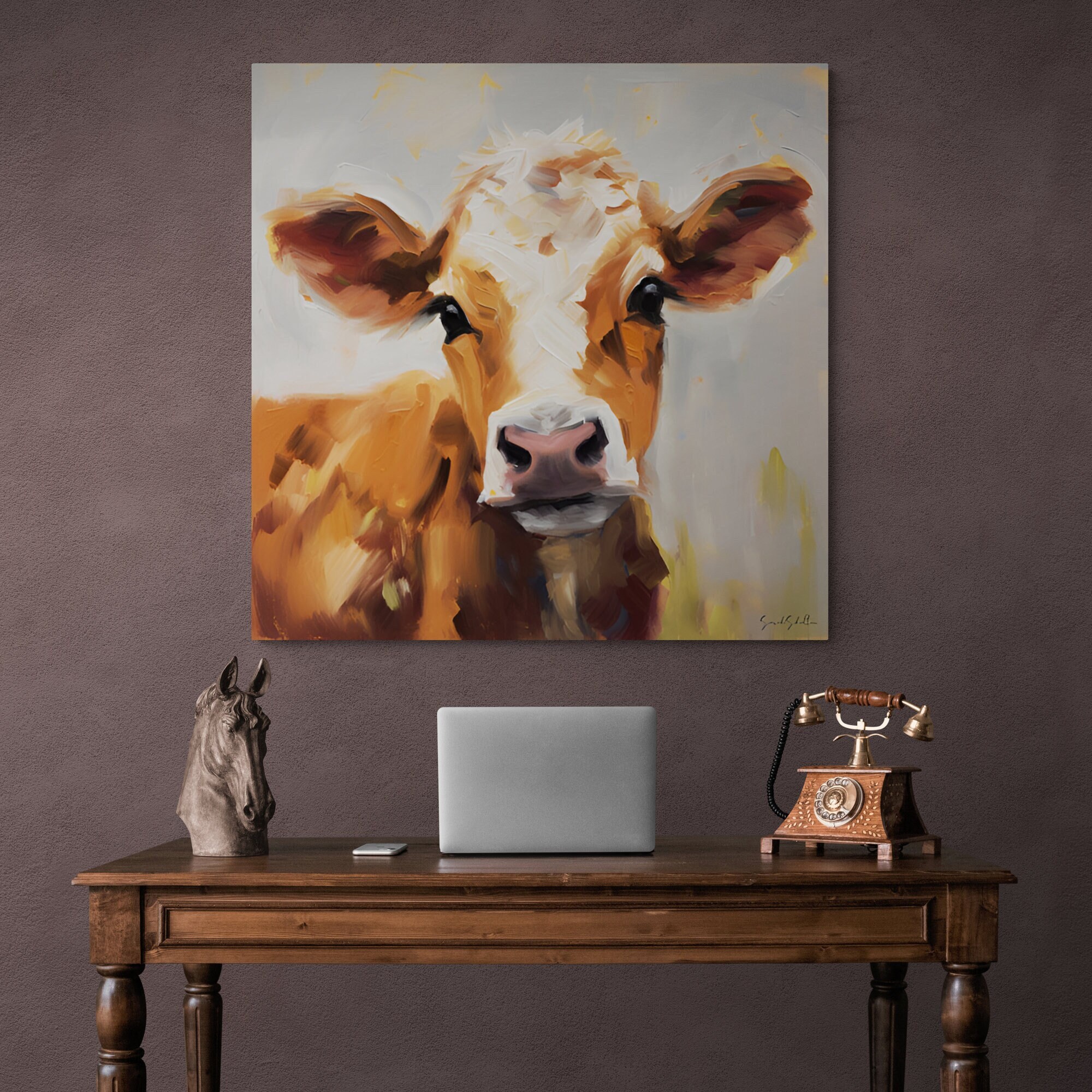 Hand Painted Young Cow Portrait Print on Premium Canvas Farmhouse Wall ...