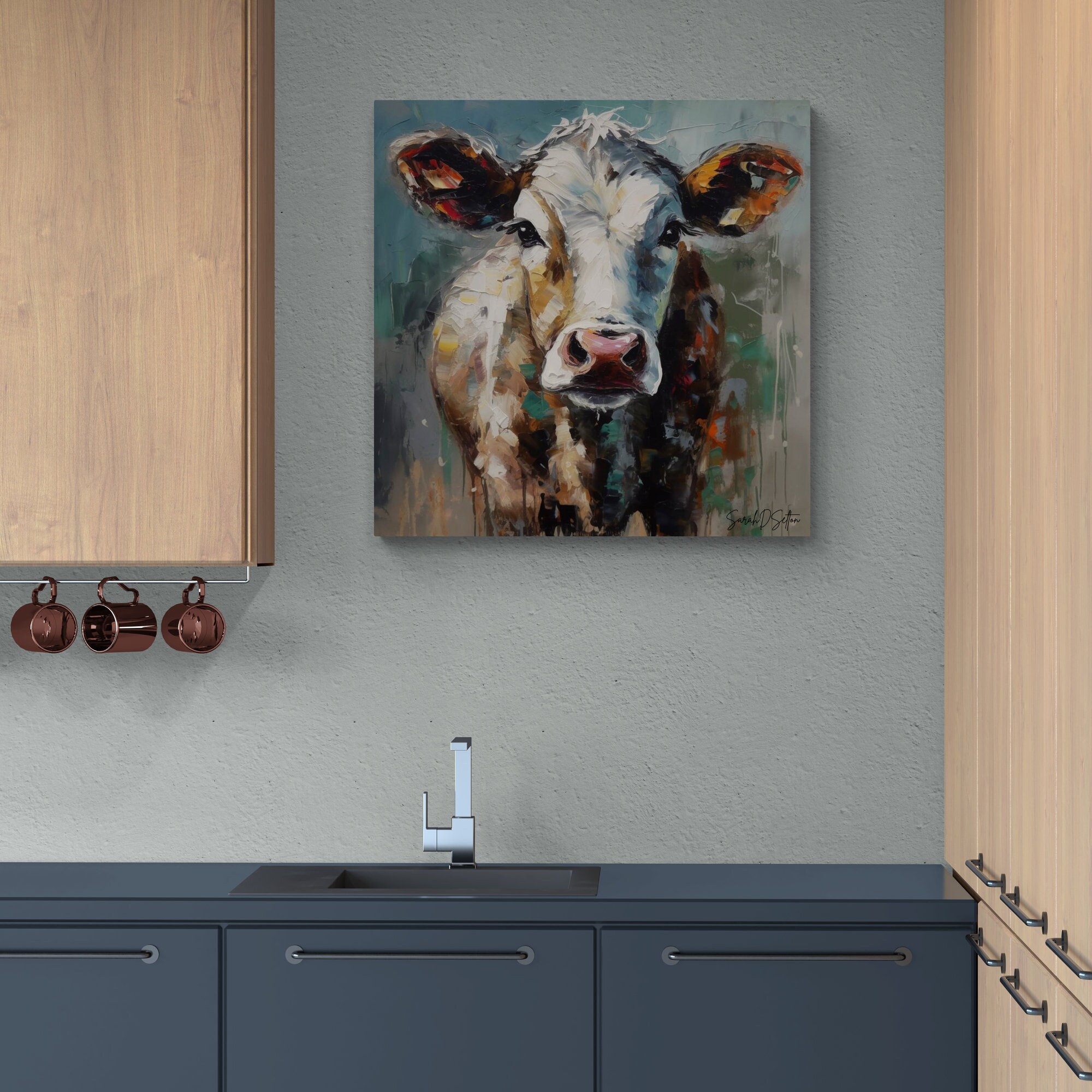 Hand Painted Cow Print on Premium Canvas Farmhouse Wall Art Gift for ...