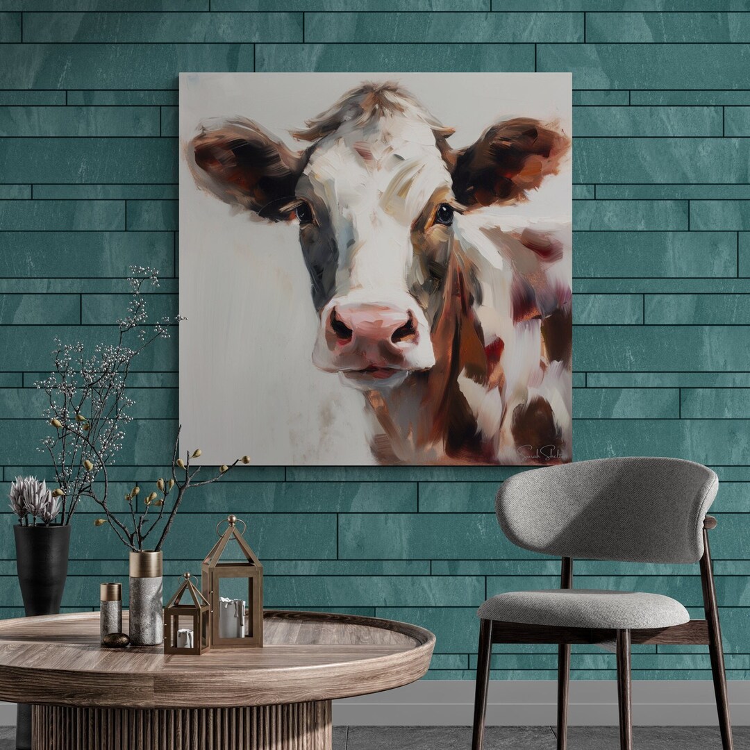 Hand Painted Cow Print Painted Cow Canvas Wall Art Farmhouse Ranch ...