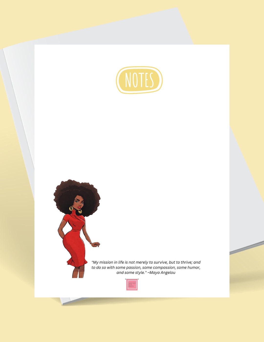 Printable Stationary Blank One Page Note Featuring Black Woman Art ...