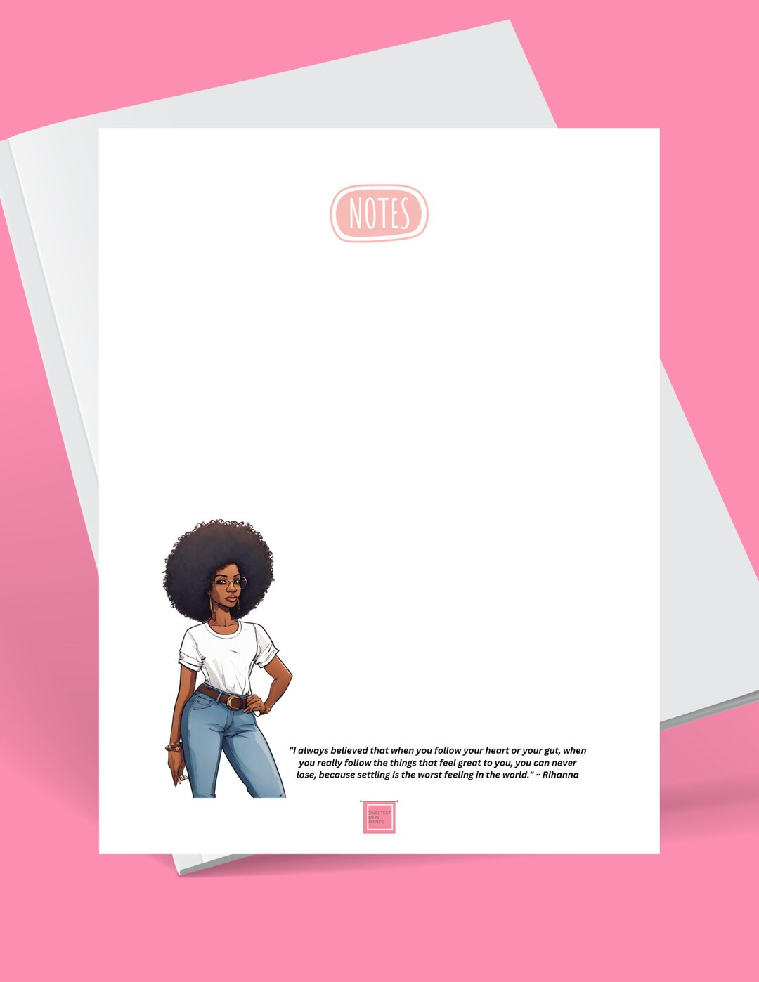 Printable Stationary Blank One Page Note Featuring Black Woman Art ...