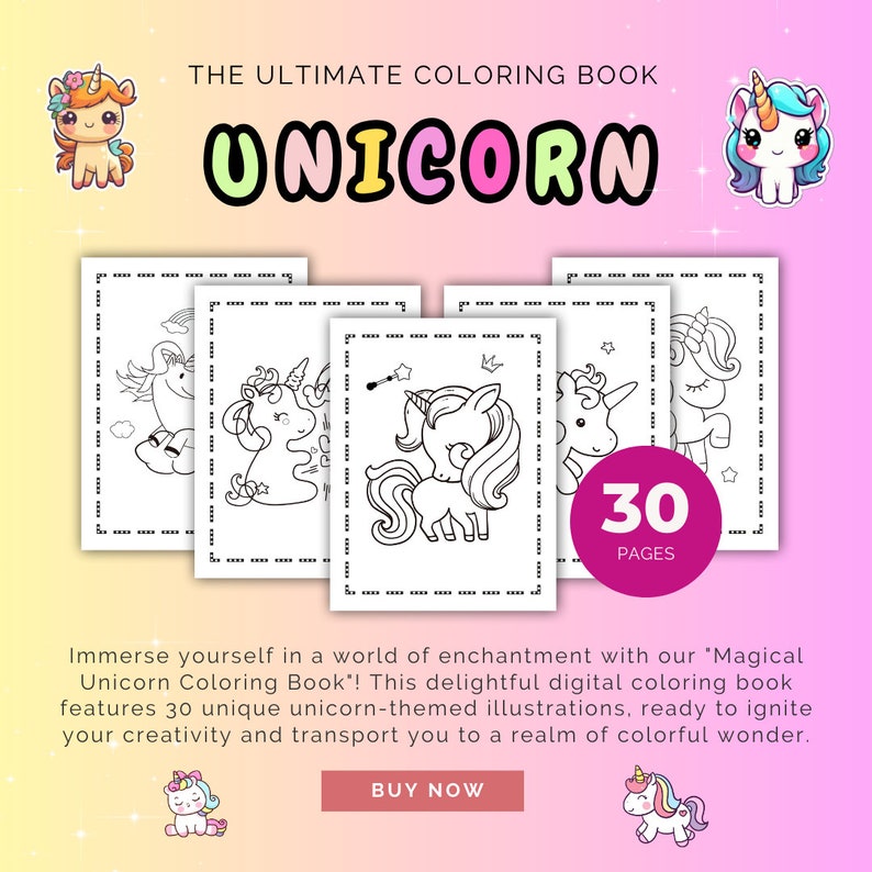 30 Pages PORTRAITS of UNICORN, Coloring Book, Unicorn Coloring Pages ...