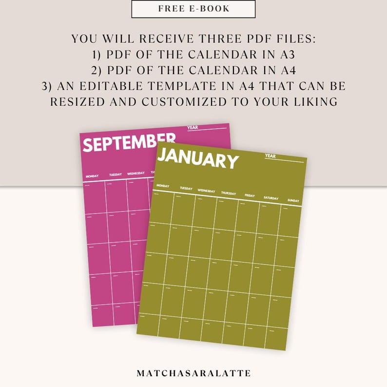 Large Undated Monthly Calendar, 12 Month Calendar, Wall Calendar ...