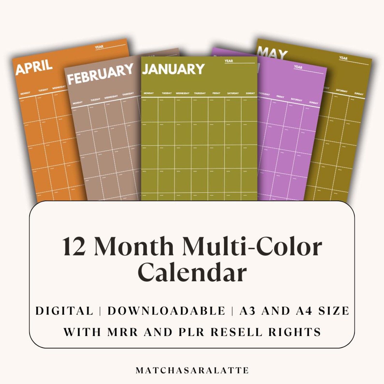 Large Undated Monthly Calendar, 12 Month Calendar, Wall Calendar ...