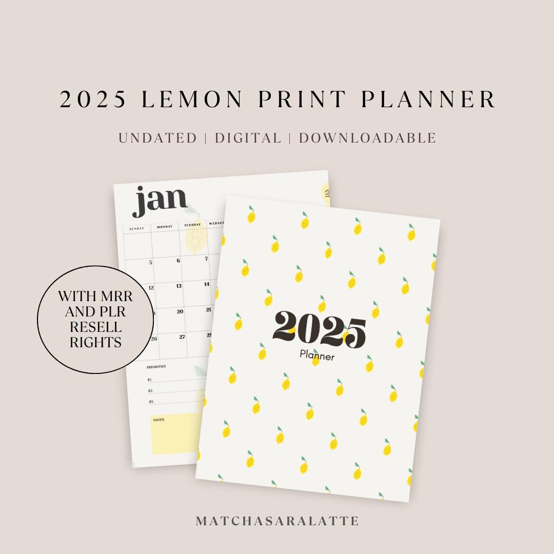 2025 Digital Planner, Lemon Print Planner, MRR Planner, PLR Planner ...
