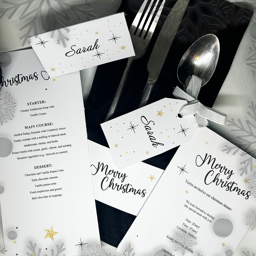 Kerst Template Printable Invitation Name Card Name Tag - Etsy