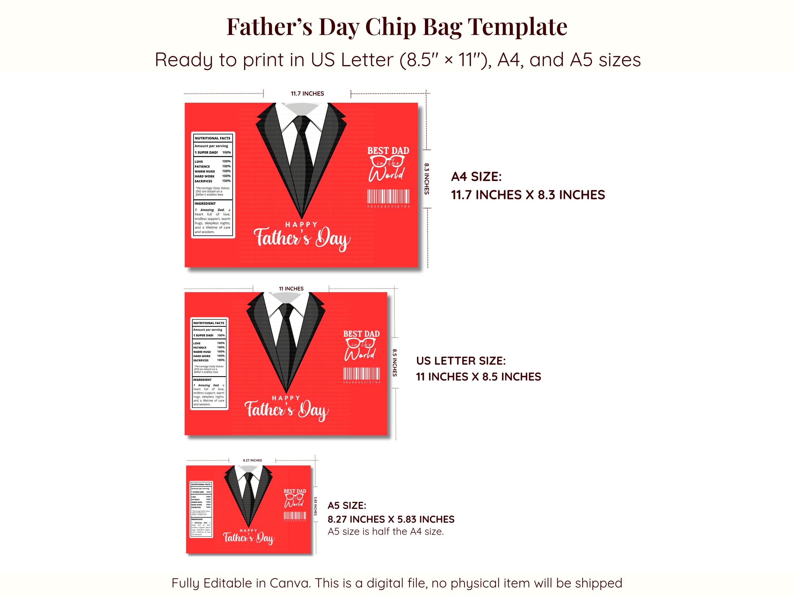 Father’s Day Chip Bag, Suit and Tie Design Best Dad Printable Snack Bag ...