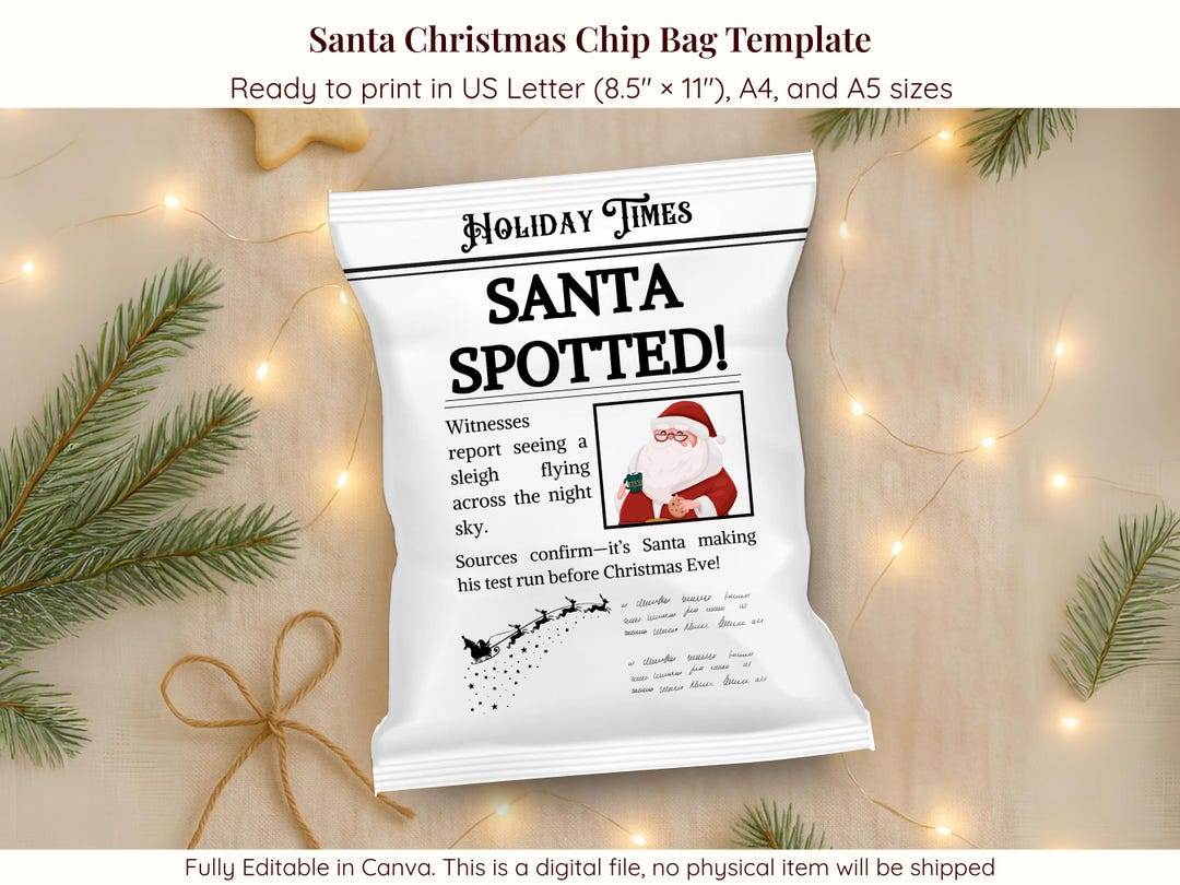 Santa Chip Bag Template: Christmas Party Favor (canva Editable ...