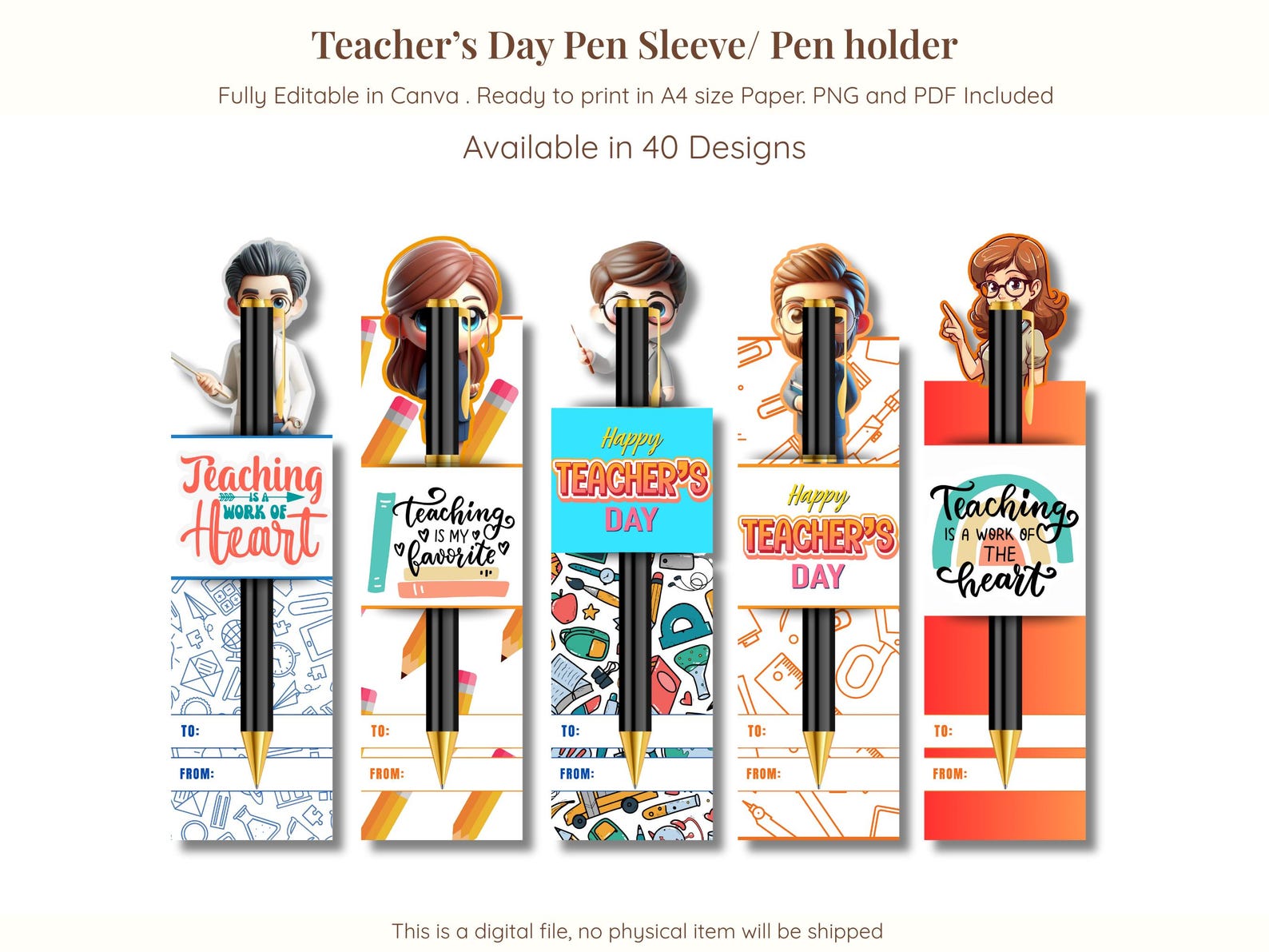 Teacher Pen Sleeve Template: 40 Editable Designs (canva Digital ...