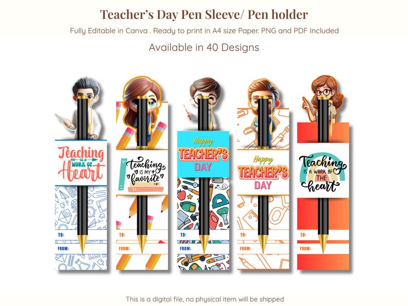 Teacher Pen Sleeve Template: 40 Editable Designs (canva Digital ...