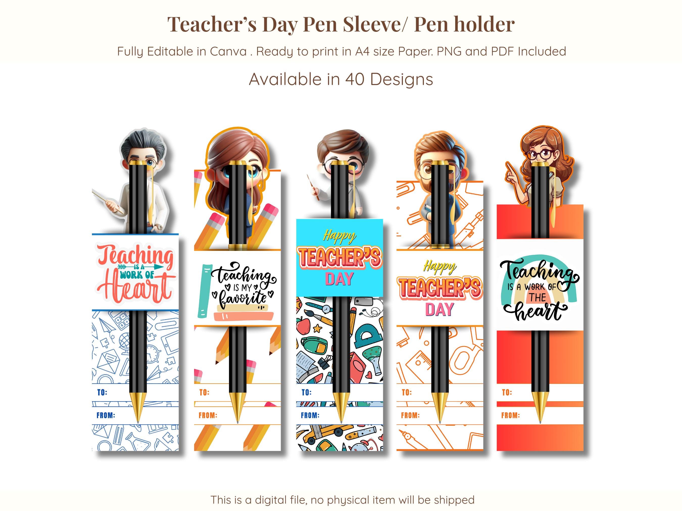 Teacher Pen Sleeve Template: 40 Editable Designs (canva Digital ...