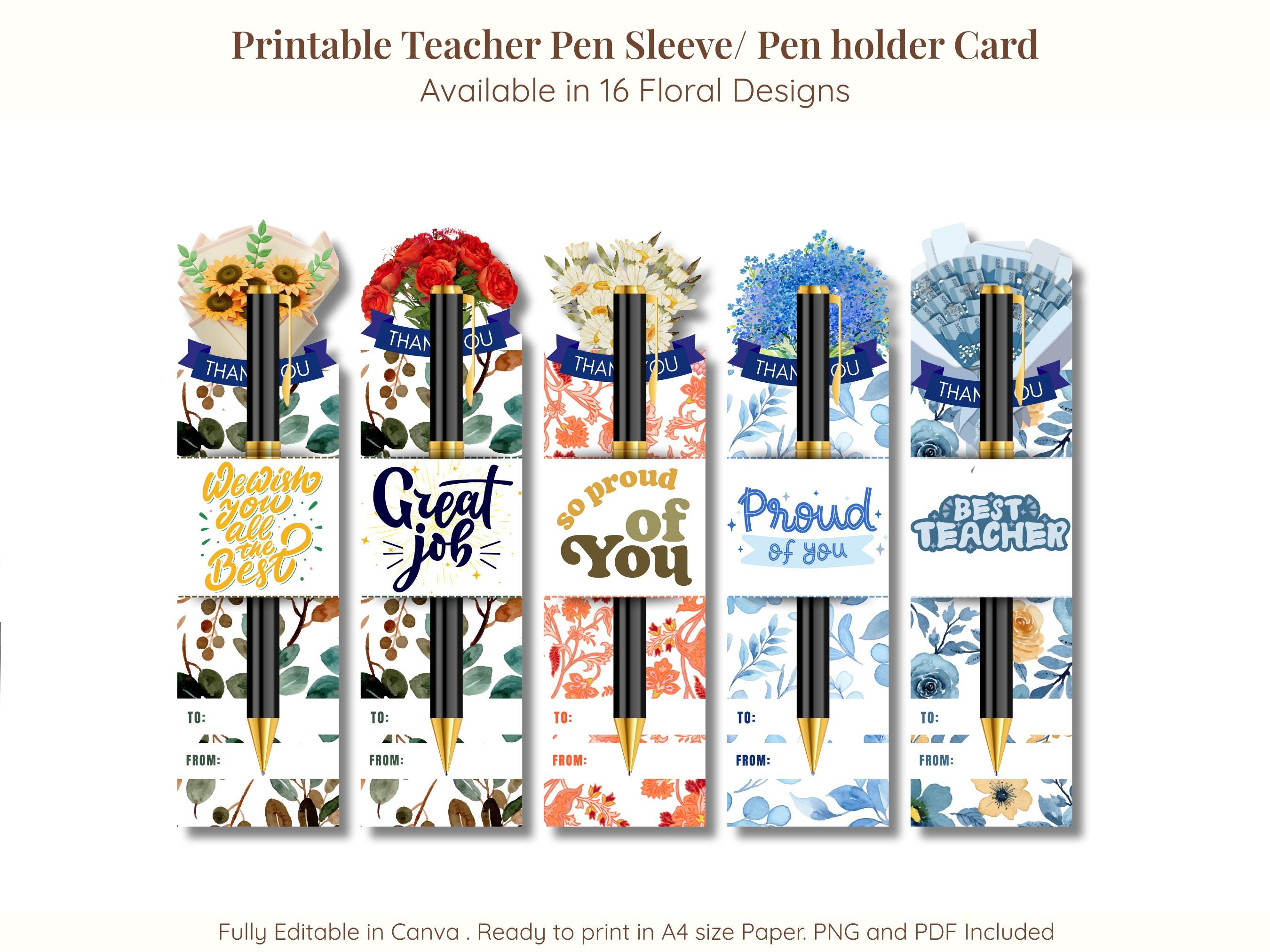 Teacher Pen Sleeve Templates: Editable Floral Pen Wraps (PNG, Canva) - Etsy