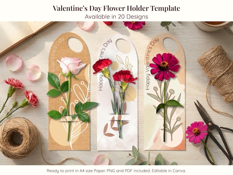 Editable Valentine's Flower Holder Template 20 Designs Printable ...