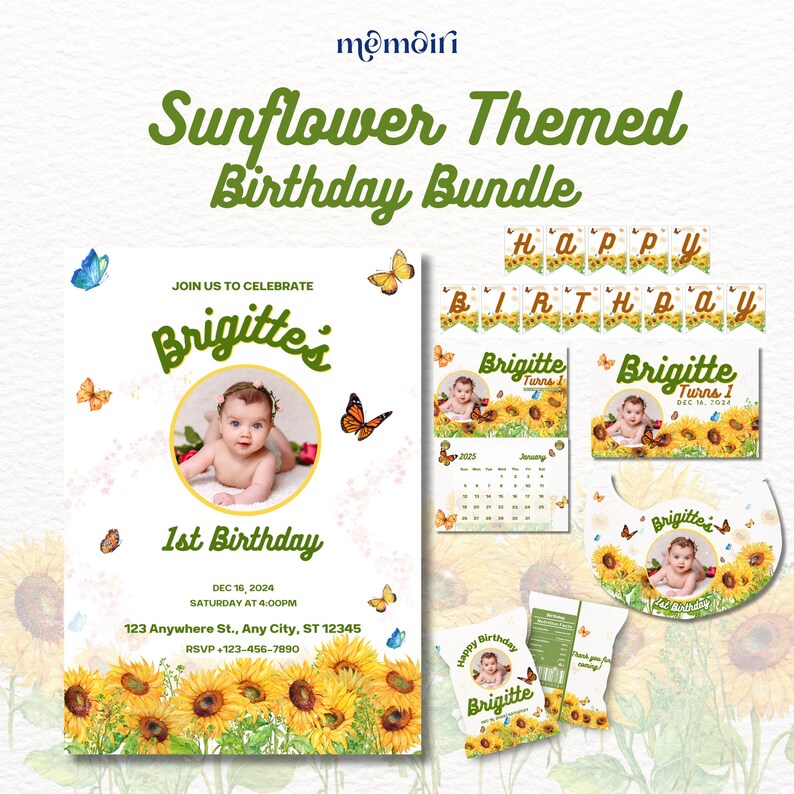 Sunflower Themed Birthday Bundle – Editable & Printable Party Set ...