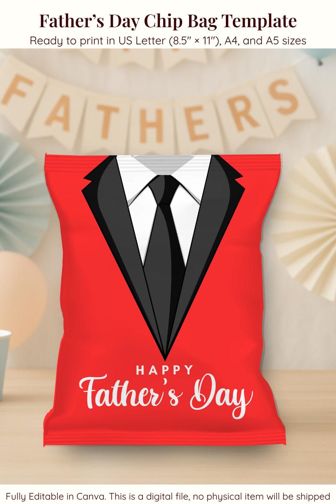 Father’s Day Chip Bag, Suit and Tie Design Best Dad Printable Snack Bag ...