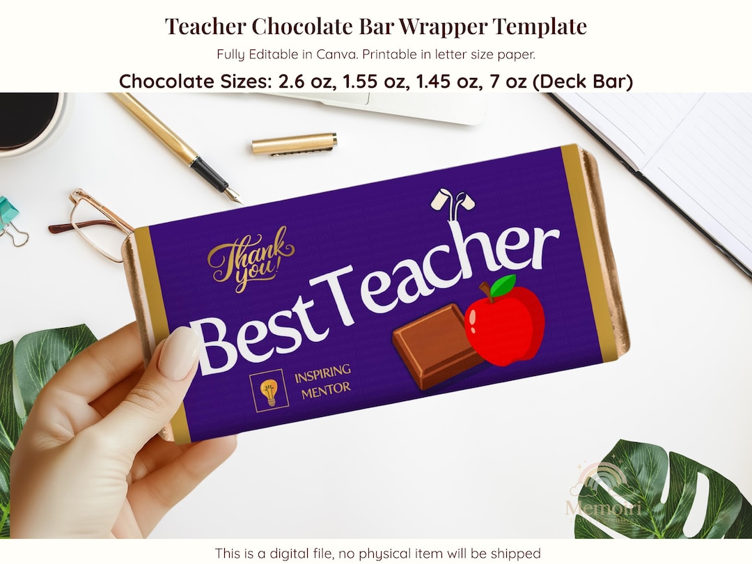 Editable Teacher Chocolate Bar Wrapper Template: Printable Thank You ...