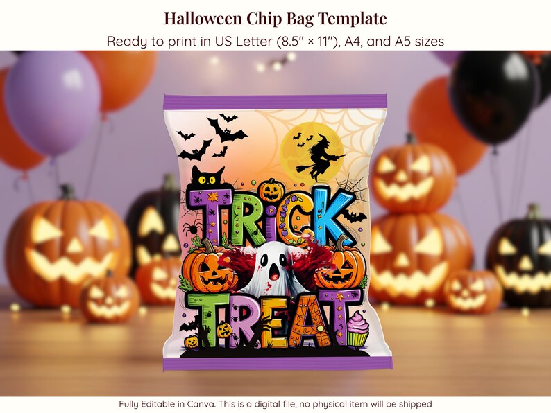 Editable Halloween Chip Bag Template – Trick or Treat Party Favor ...