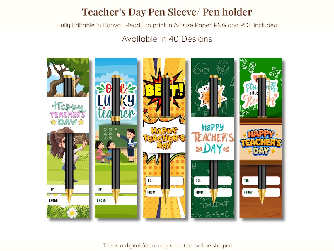 Teacher Pen Sleeve Template: 40 Editable Designs (canva Digital ...