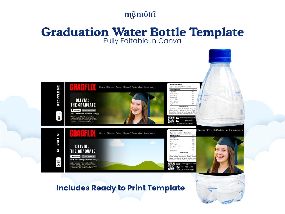 Graduation Water Bottle Label Template Gradflix Theme Water Bottled ...