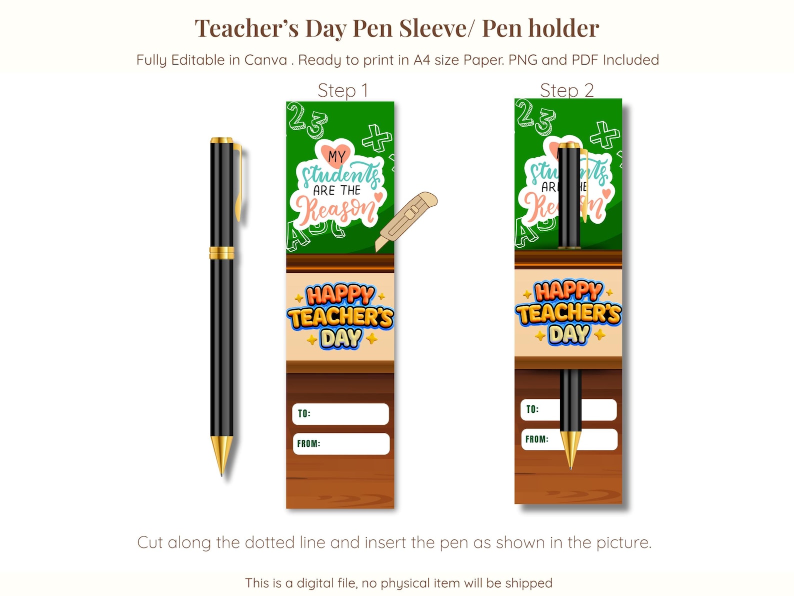 Teacher Pen Sleeve Template: 40 Editable Designs (canva Digital ...