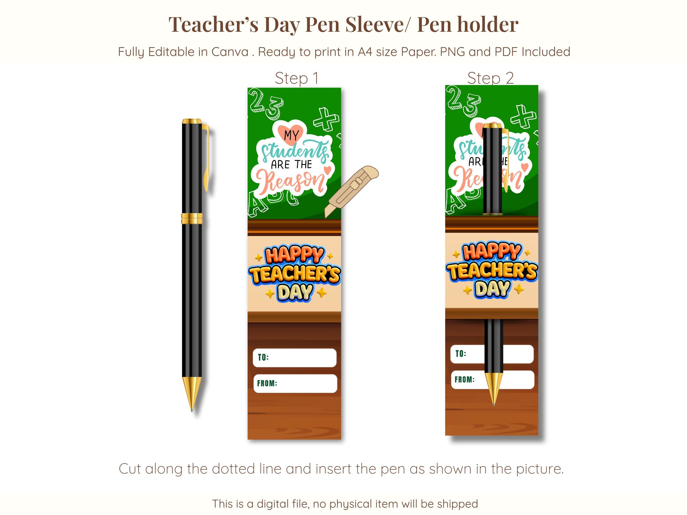 Teacher Pen Sleeve Template: 40 Editable Designs (canva Digital ...